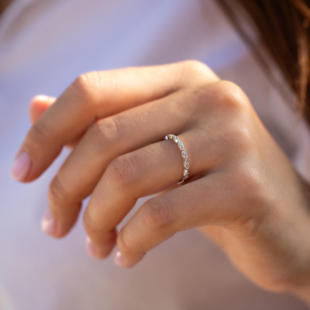 Unique Sterling Silver Marquise Milgrain Ring With Cubic Zirconia ...