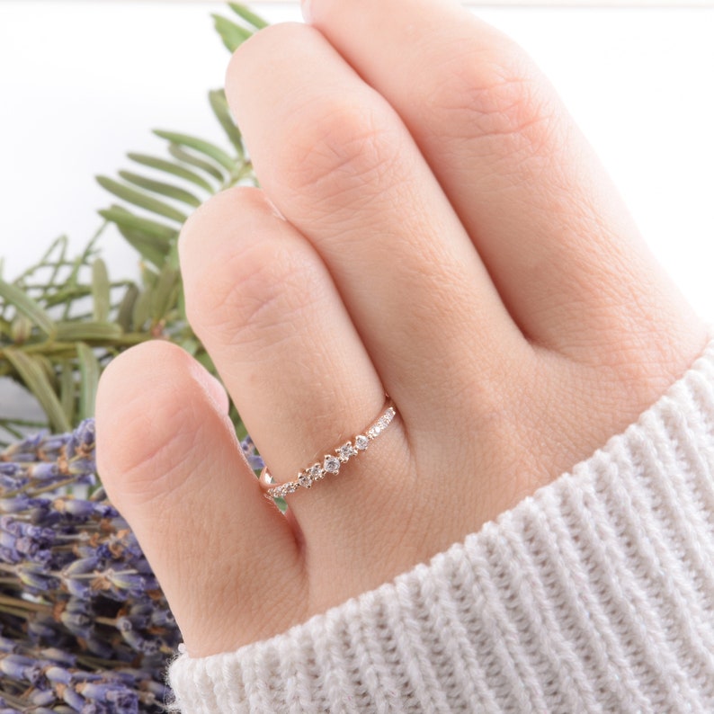 14k rose gold womens simple cluster wedding band Small | Etsy