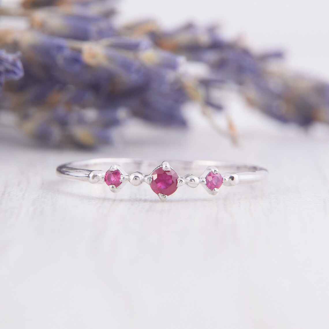 Simple Delicate 3 Stone Ruby Promise Ring for Her Dainty - Etsy