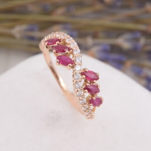 Unique Rose Gold Ruby Wedding Band, Womens Anniversary Ring Gift ...