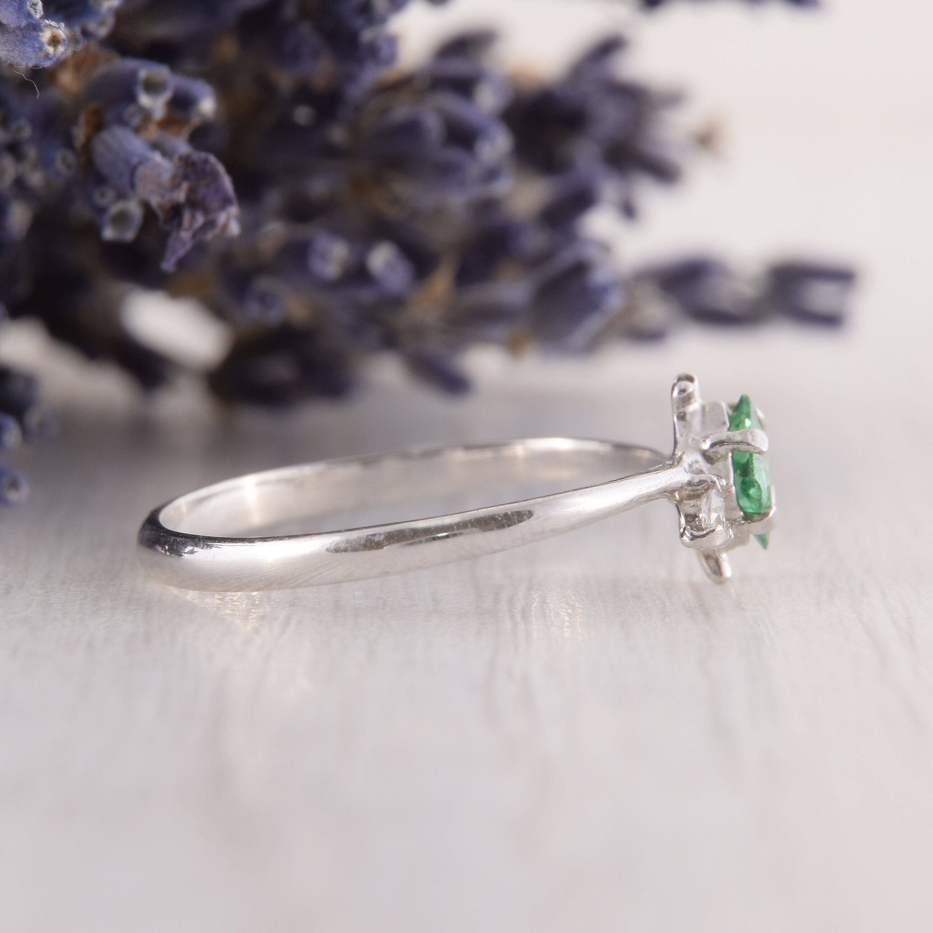 Unique Womens Emerald Promise Ring Dainty Silver Ring | Etsy