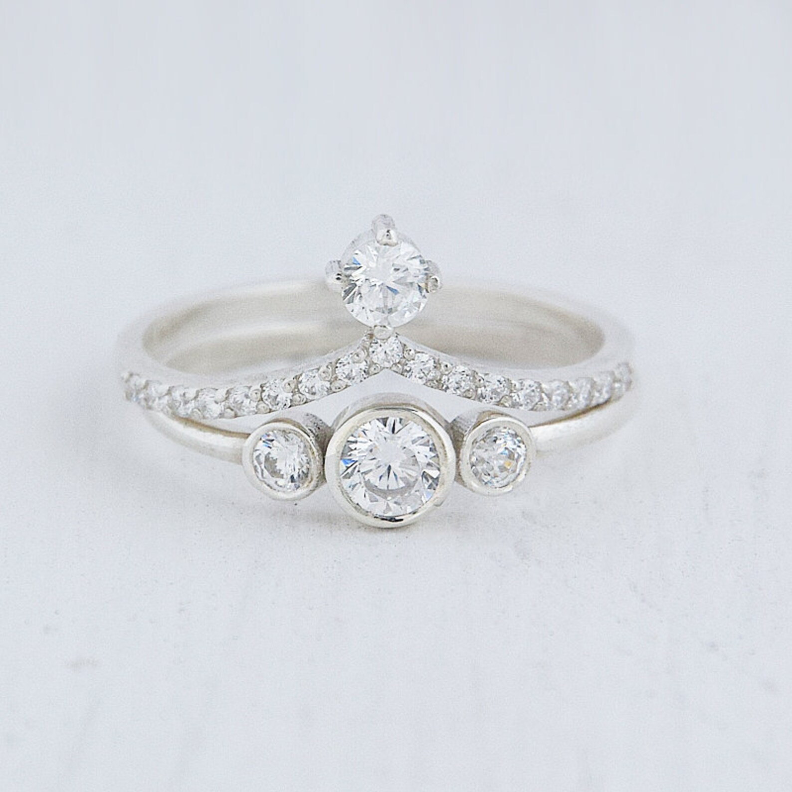 2 Rings Set Wedding Rings Set Silver Rings Set Tiny Rings - Etsy