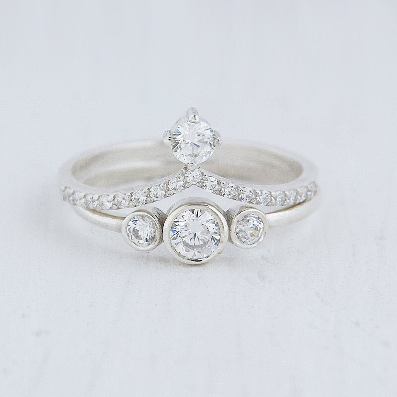 2 Rings Set Wedding Rings Set Silver Rings Set Tiny Rings - Etsy