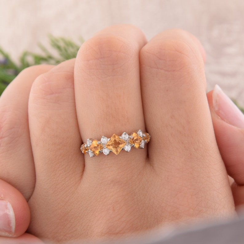 Unique Citrine Wedding Band Womens Wedding Band Womens | Etsy