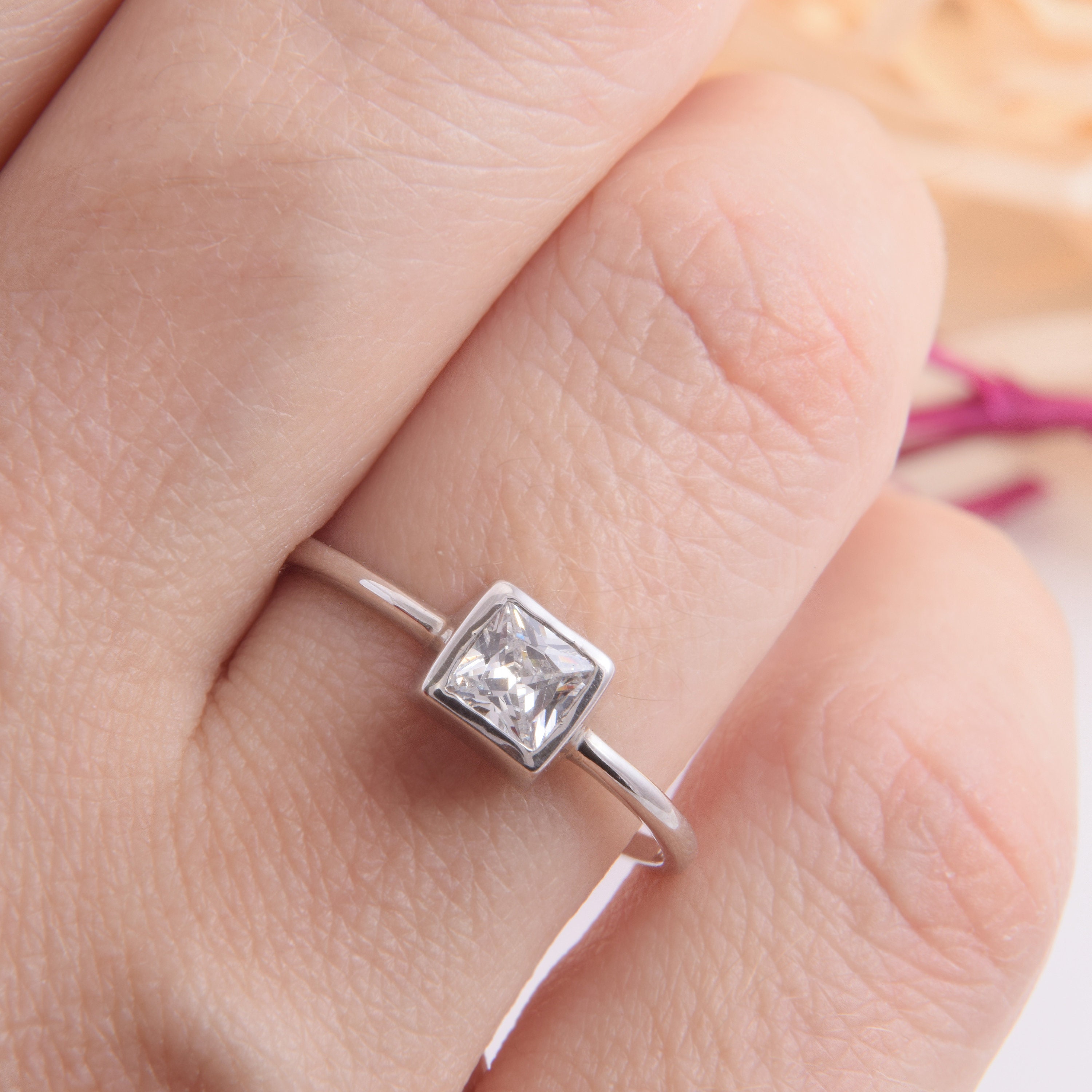 Square Ring Womens Simple Promise Ring Sterling Silver Ring | Etsy