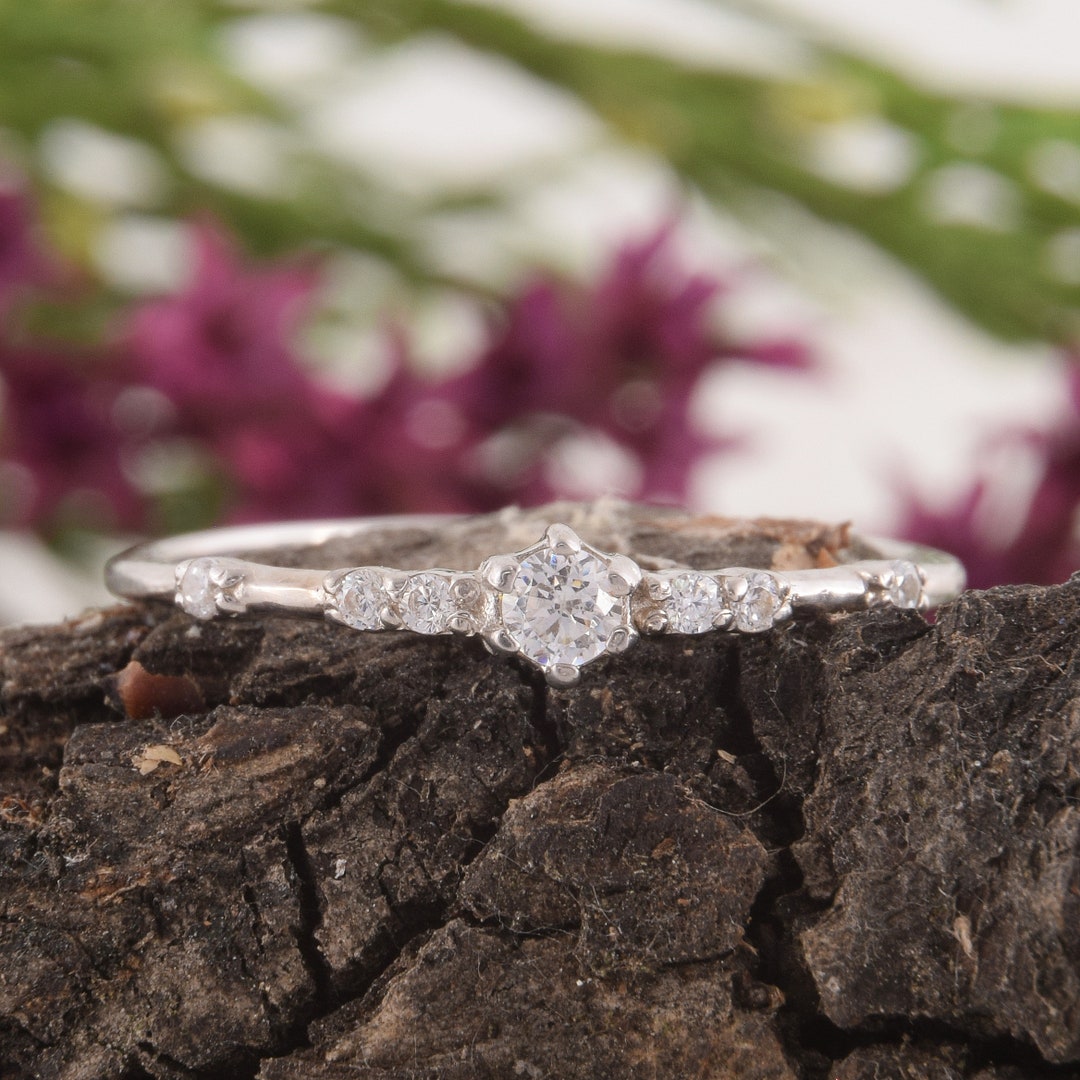 Small Silver Womens Promise Ring, Dainty Silver Ring, White Topaz Ring ...