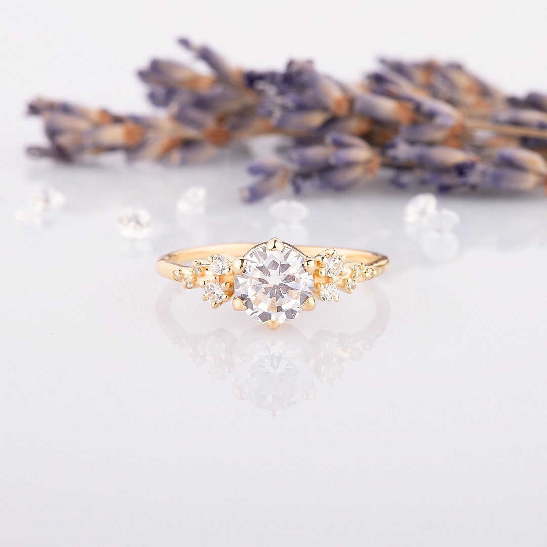 Unique 14k Gold Cluster Engagement Ring, 1CT Engagement Ring for Her ...