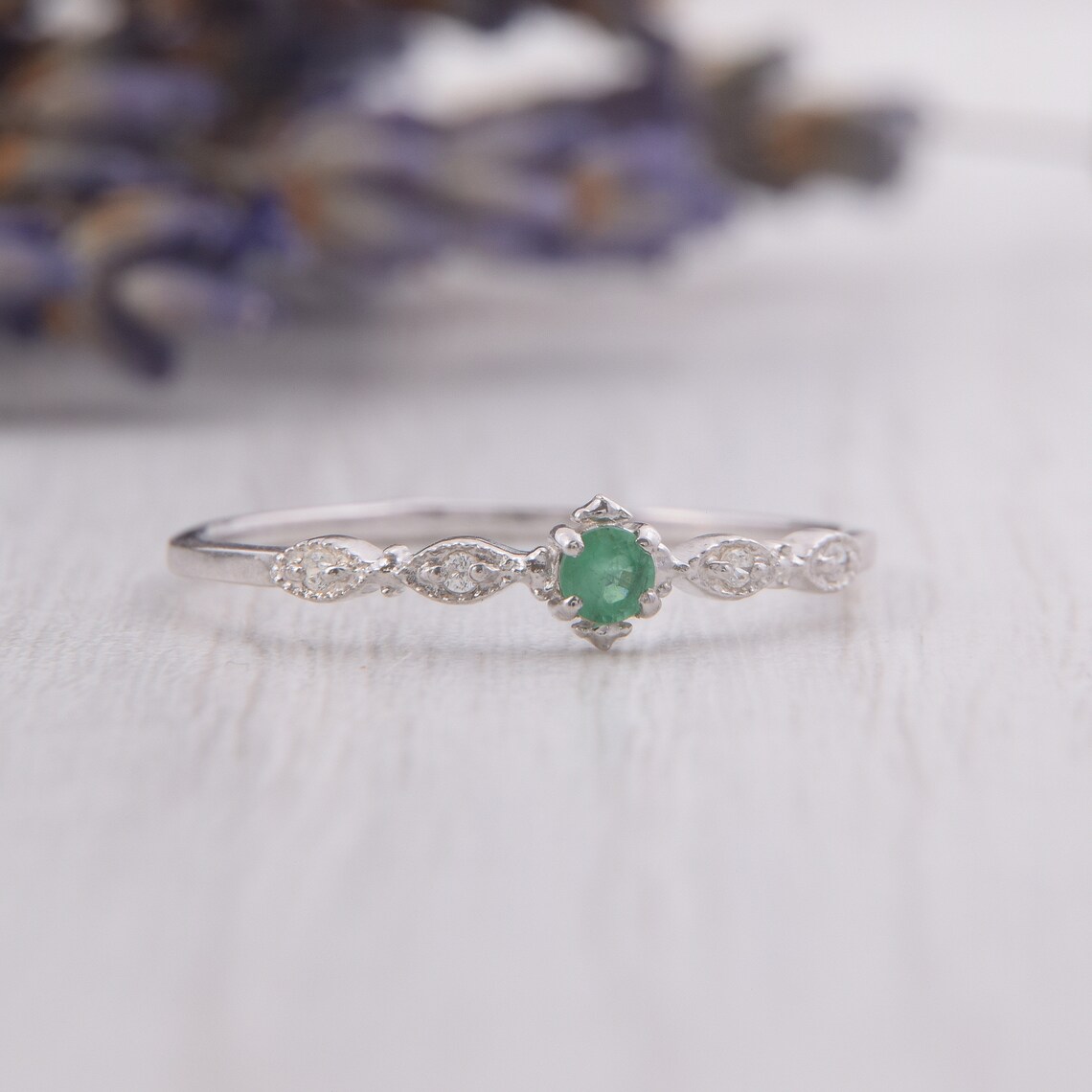 Delicate minimalist art deco style emerald promise ring for | Etsy