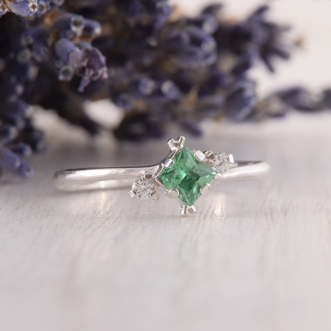 Unique Womens Emerald Promise Ring Dainty Silver Ring | Etsy