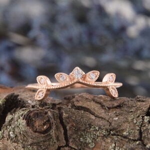 14k Rose Gold Art Deco Wedding Band, Curved Wedding Band, Tree Wedding ...