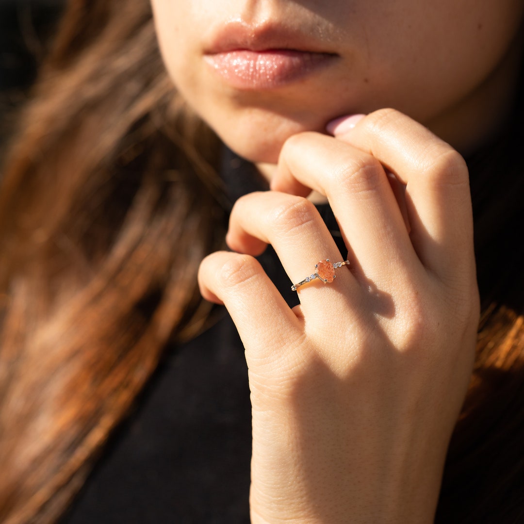 Unique Pear Sunstone Engagement Ring Sterling Silver, Sunstone Promise ...