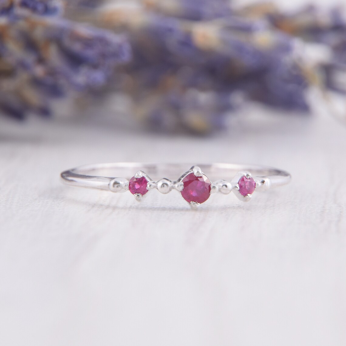 Simple Delicate 3 Stone Ruby Promise Ring for Her Dainty - Etsy