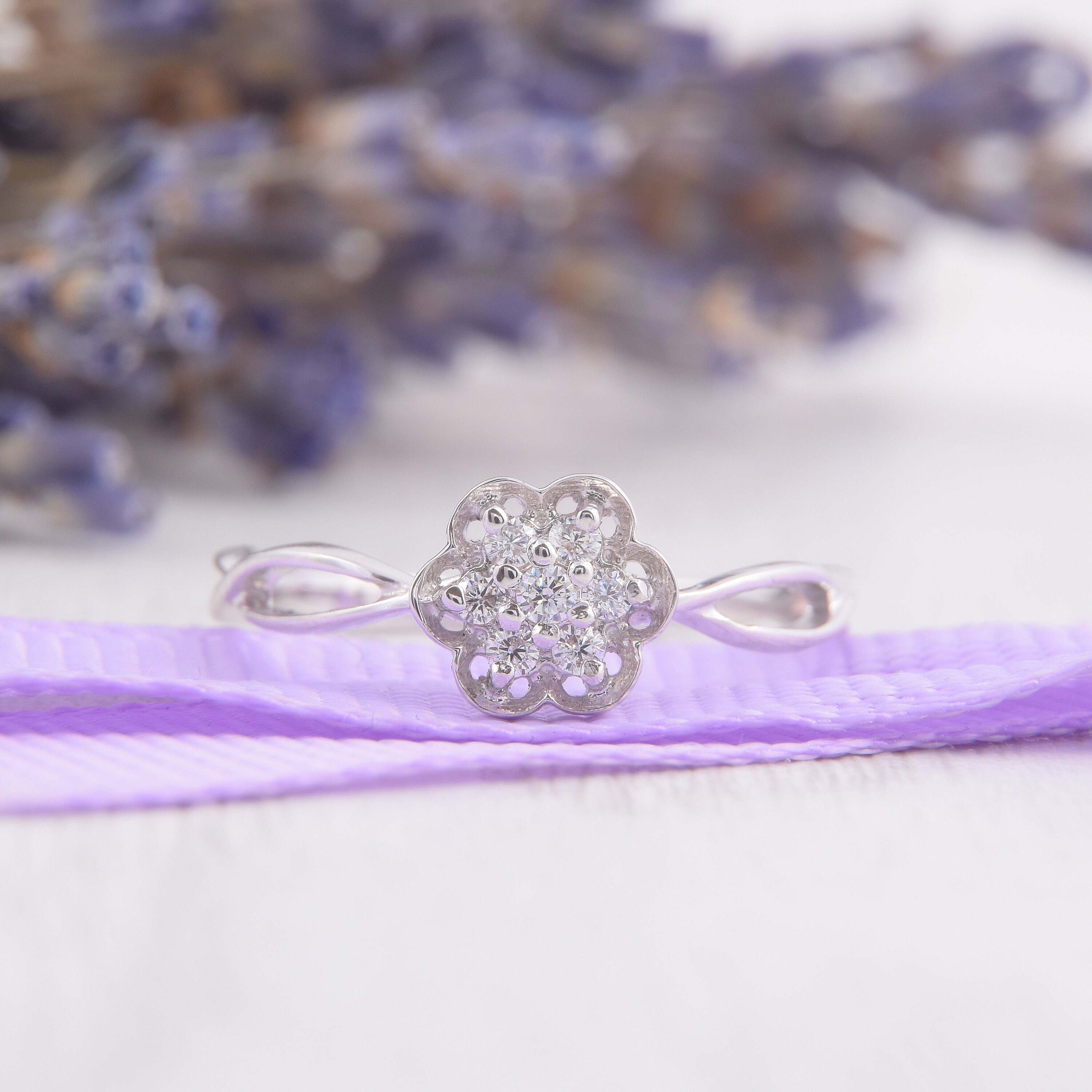 Dainty Flower Promise Ring Minimalist Silver Ring Womens | Etsy