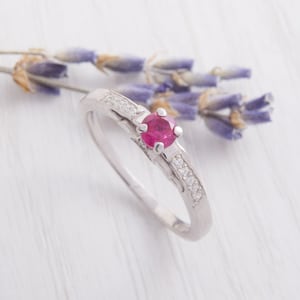 Womens Silver Ruby Ring, Ruby Promise Ring, Pink Stone Ring - Etsy