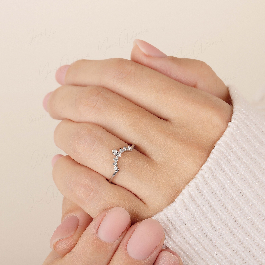 Dainty Womens Curved Crown Wedding Band, Curved Engagement Ring ...