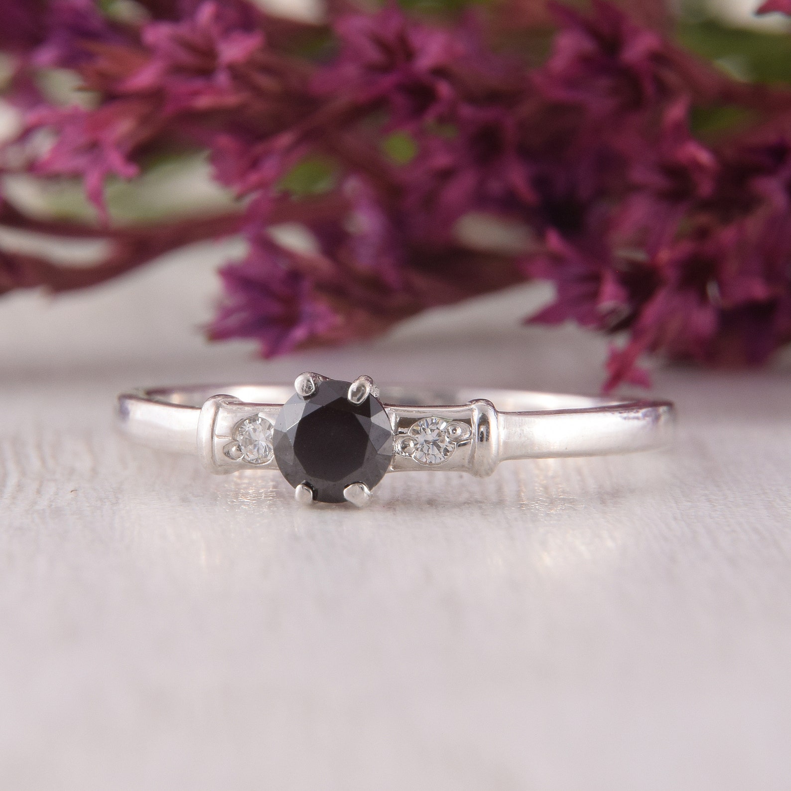 Black Engagement Ring Black Cz Ring Dainty Engagement Ring | Etsy