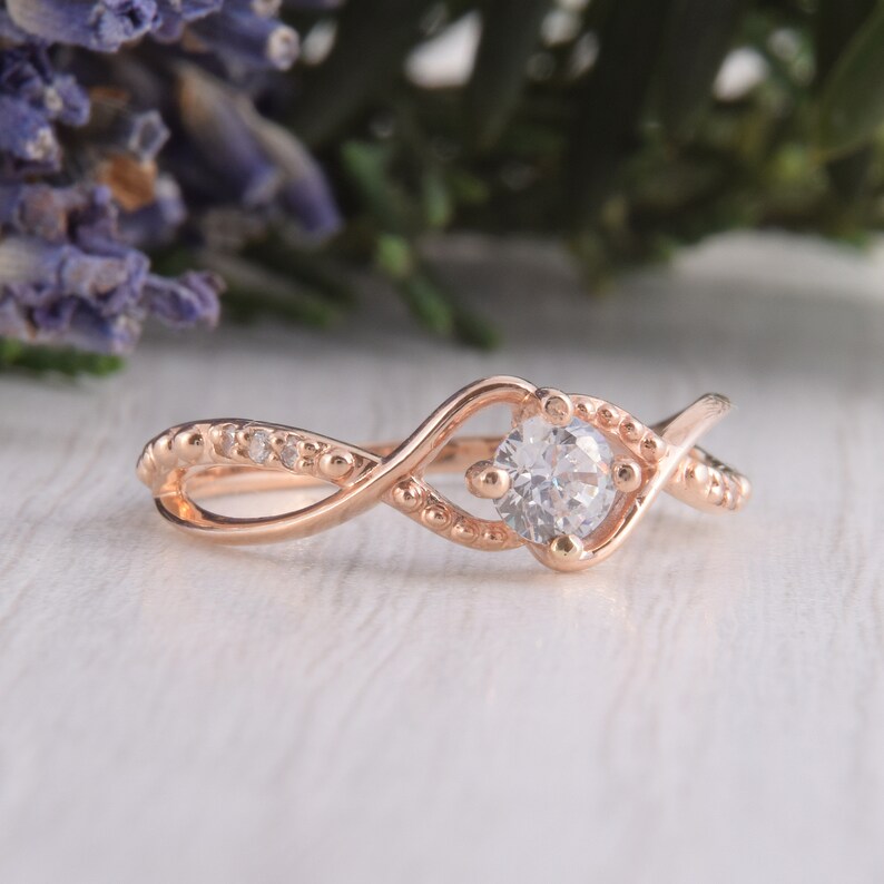 14k Rose Gold Womens Twisted Engagement Ring Unique Dainty - Etsy