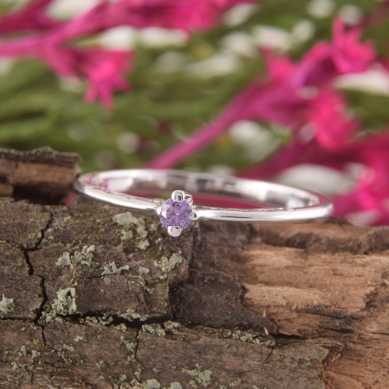 Small Minimalist Silver Ring With Amethyst Womens Amethyst | Etsy