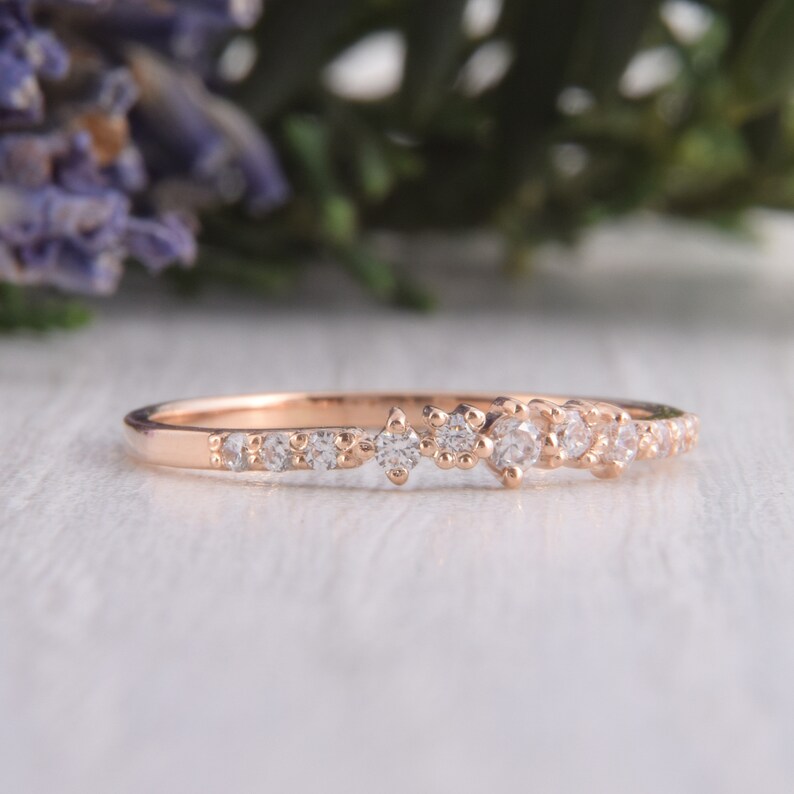 14k rose gold womens simple cluster wedding band Small | Etsy