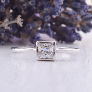 Square Ring, Womens Simple Promise Ring, Sterling Silver Ring for Her ...