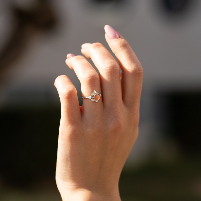 Art Deco Sunstone Engagement Ring Silver Unique Sunstone - Etsy