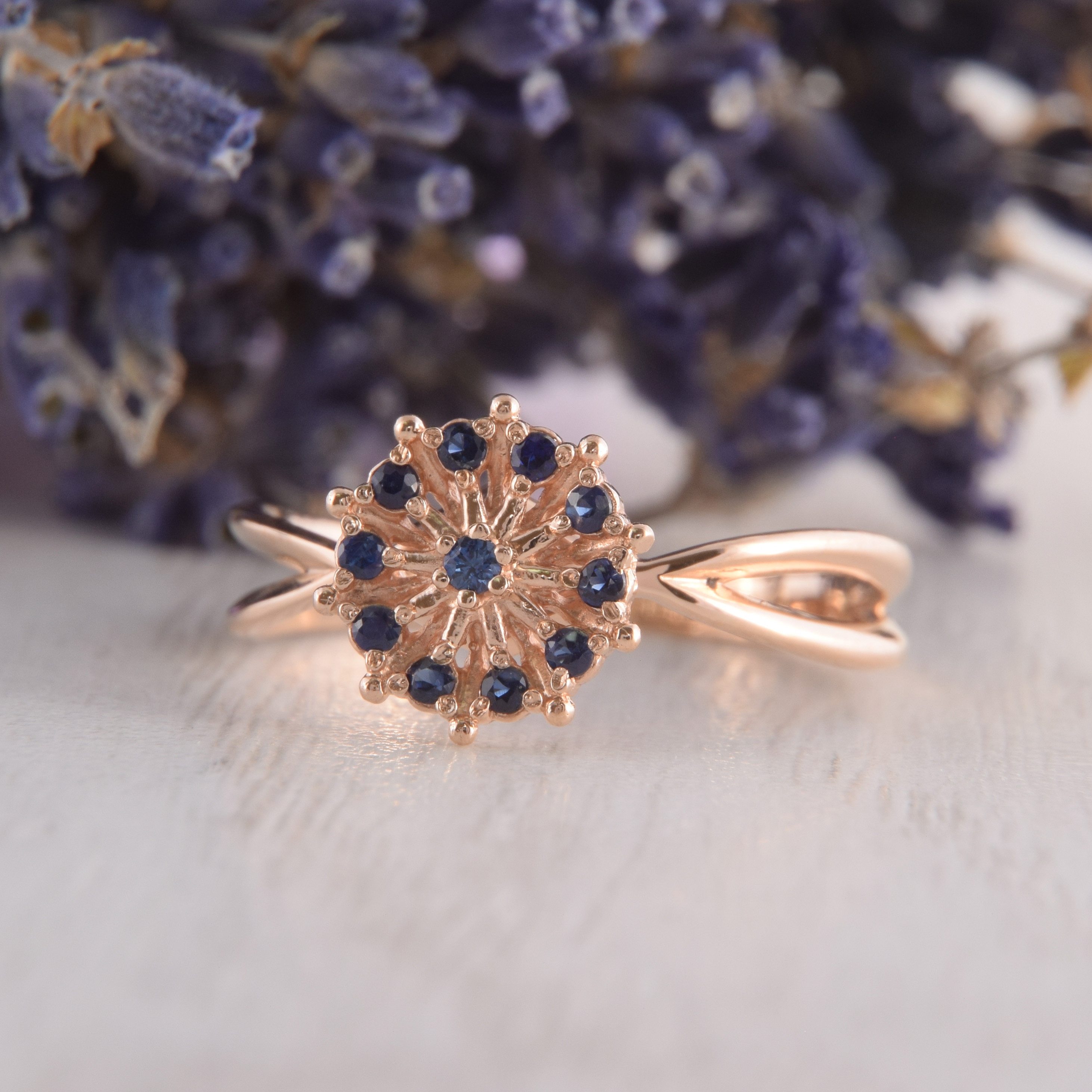 Blue sapphire ring Sapphire ring gold Flower ring Dainty | Etsy