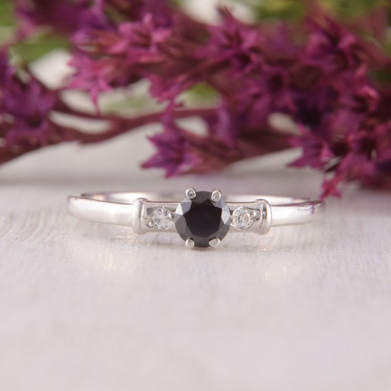 Black Engagement Ring Black Cz Ring Dainty Engagement Ring | Etsy