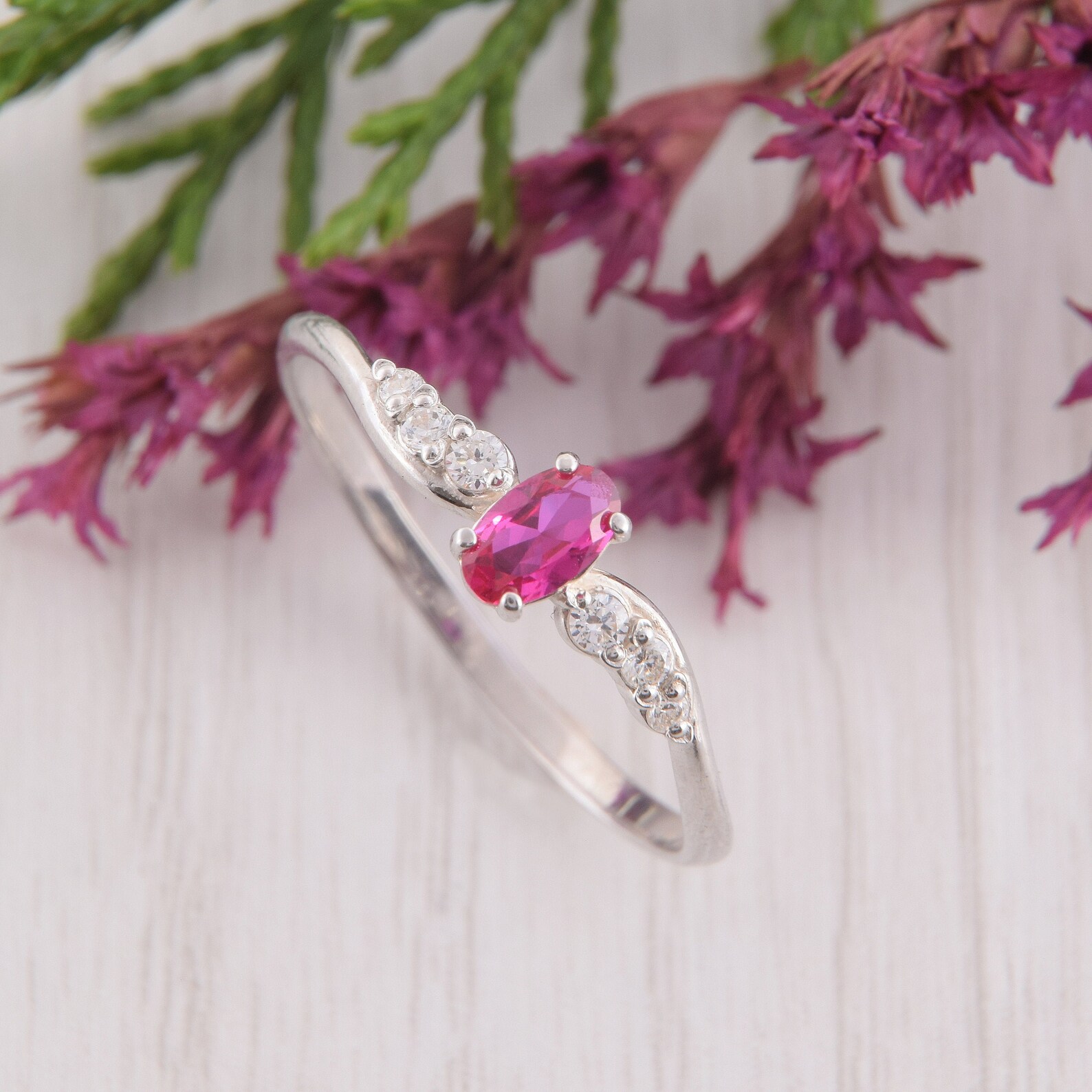 Ruby Engagement Ring Unique Womens Silver Engagement Ring | Etsy