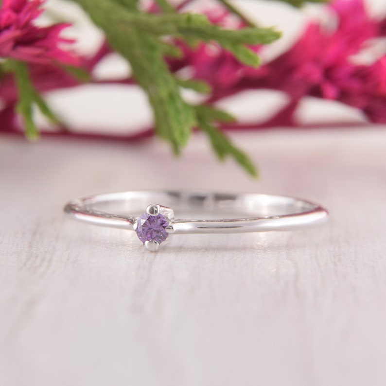 Small Minimalist Silver Ring With Amethyst, Womens Amethyst Ring ...