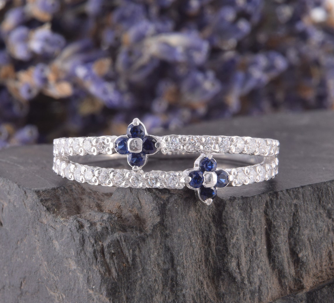Sapphire Wedding Band Flower Wedding Band Unique Womens | Etsy