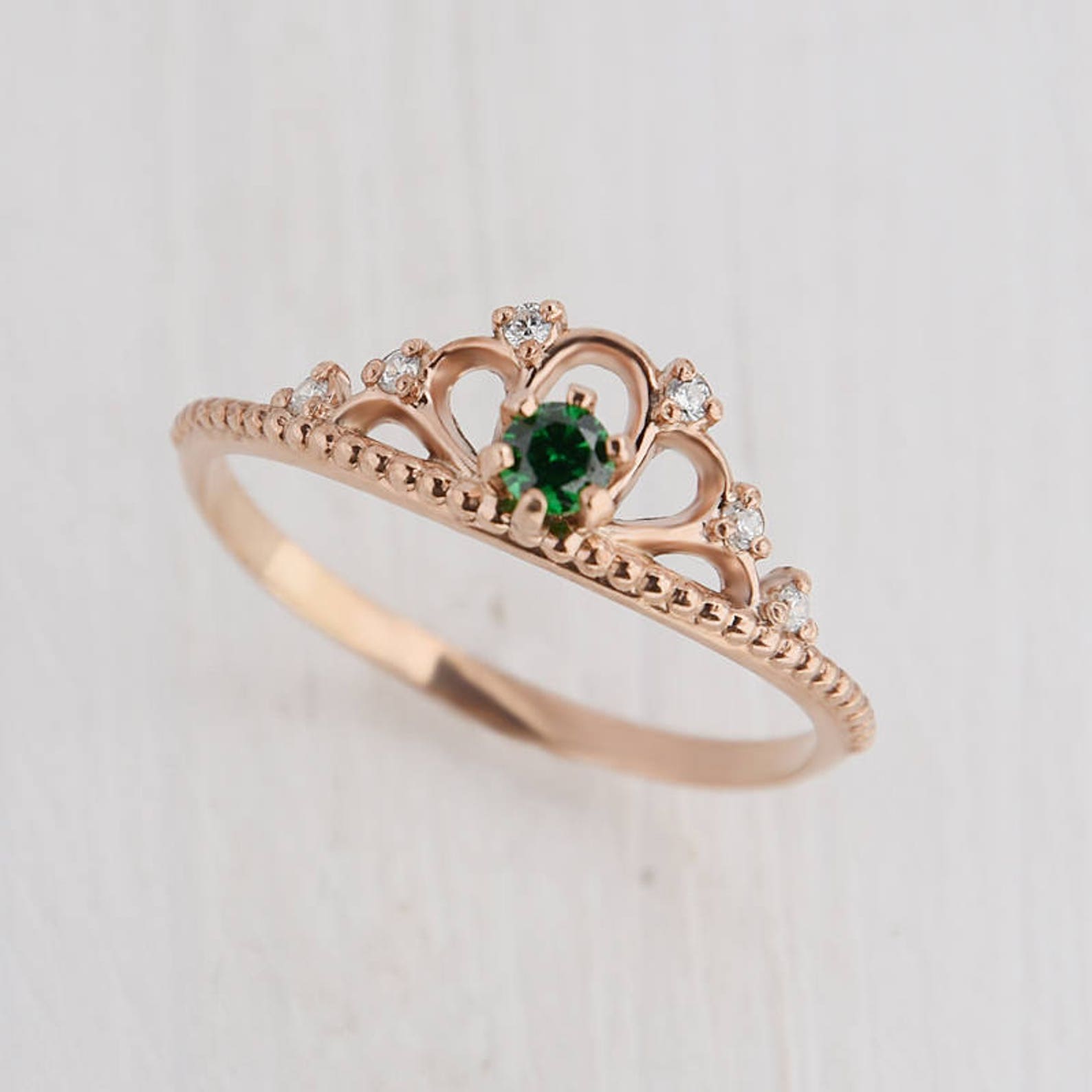 Unique Art Nouveau Crown Promise Ring With Emerald Emerald - Etsy