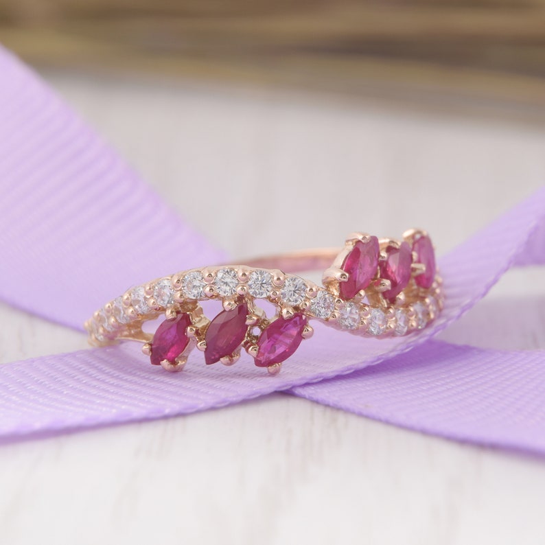 Unique Rose Gold Ruby Wedding Band Womens Anniversary Ring | Etsy