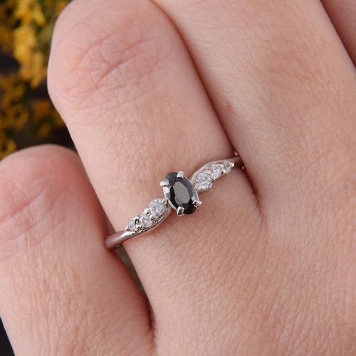 925 Sterling Silver Black Stone Promise Ring for Her Simple & - Etsy