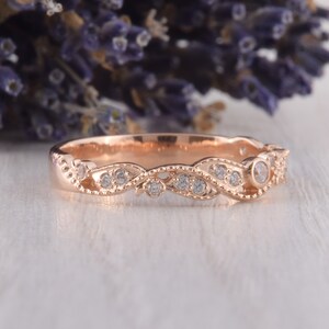 Rose Gold Art Deco Wedding Band, Unique Antique Womens Wedding Band ...