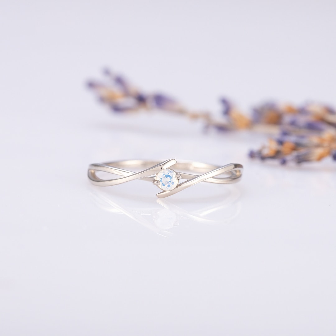 Moonstone Promise Ring for Her, Minimalist Style Dainty Moonstone ...