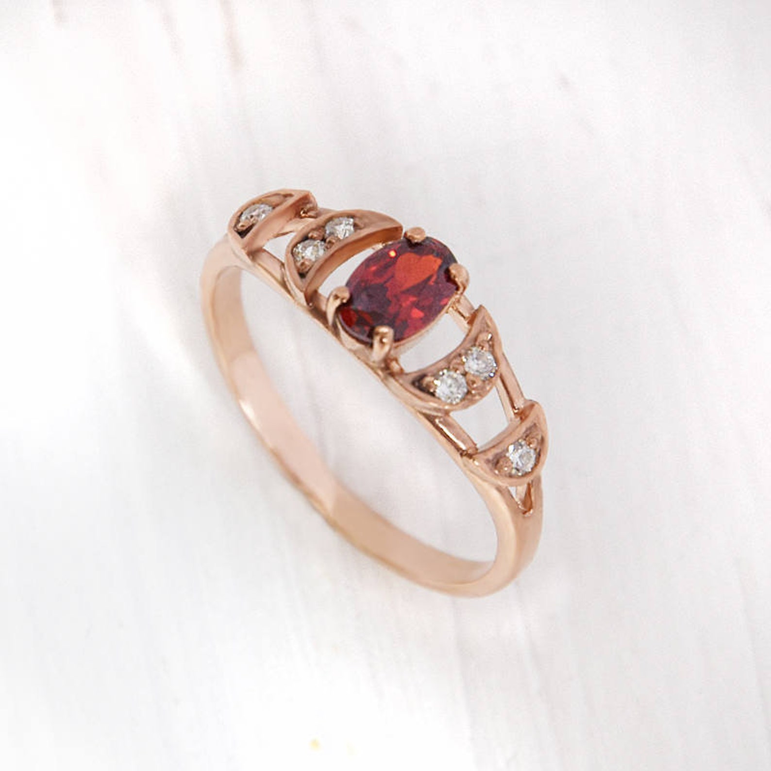 Garnet Engagement Ring, Rose Gold Antique Engagement Ring, Art Deco ...