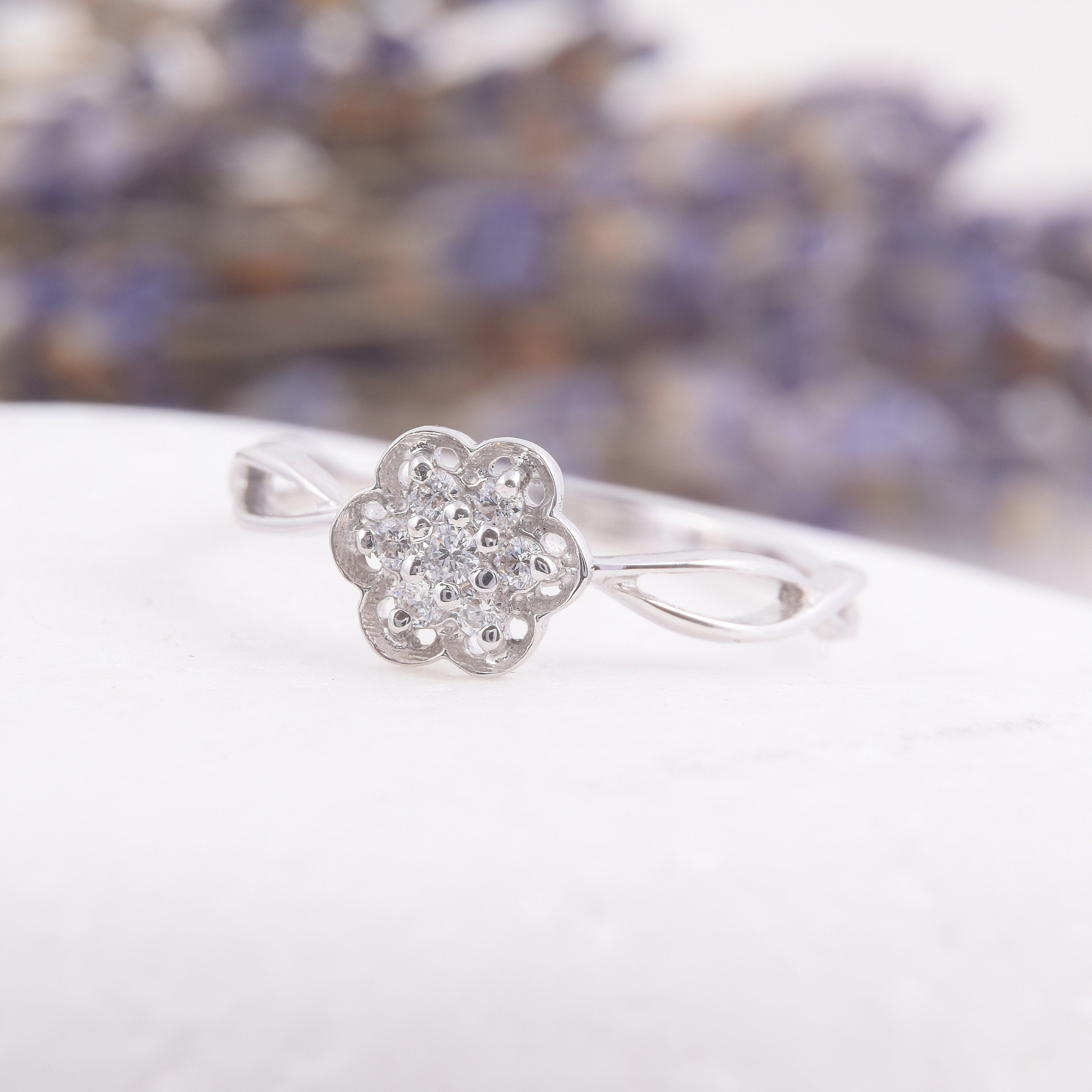 Dainty Flower Promise Ring Minimalist Silver Ring Womens | Etsy