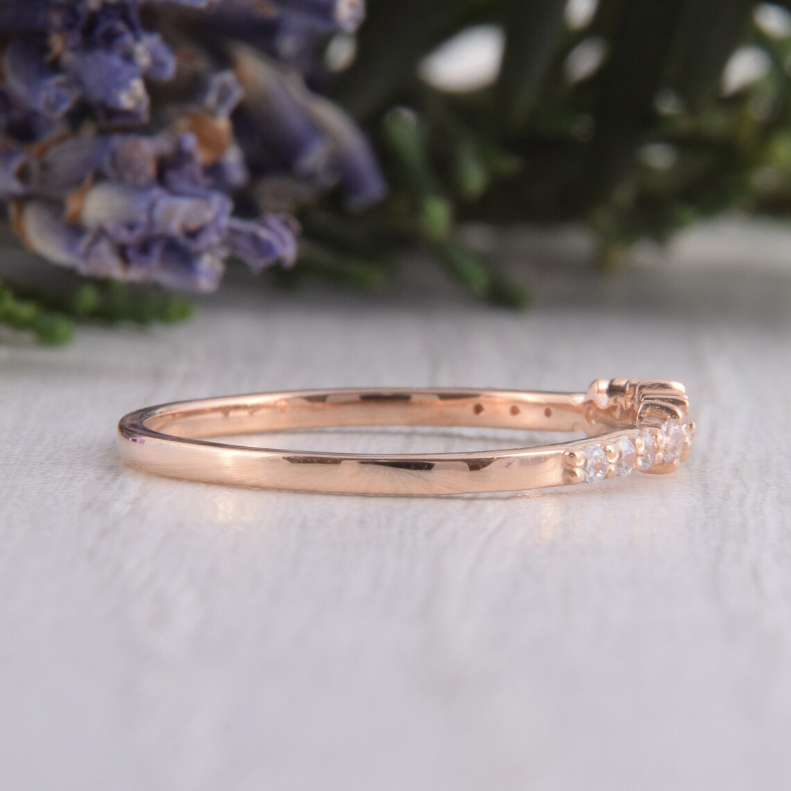 14k rose gold womens simple cluster wedding band Small | Etsy