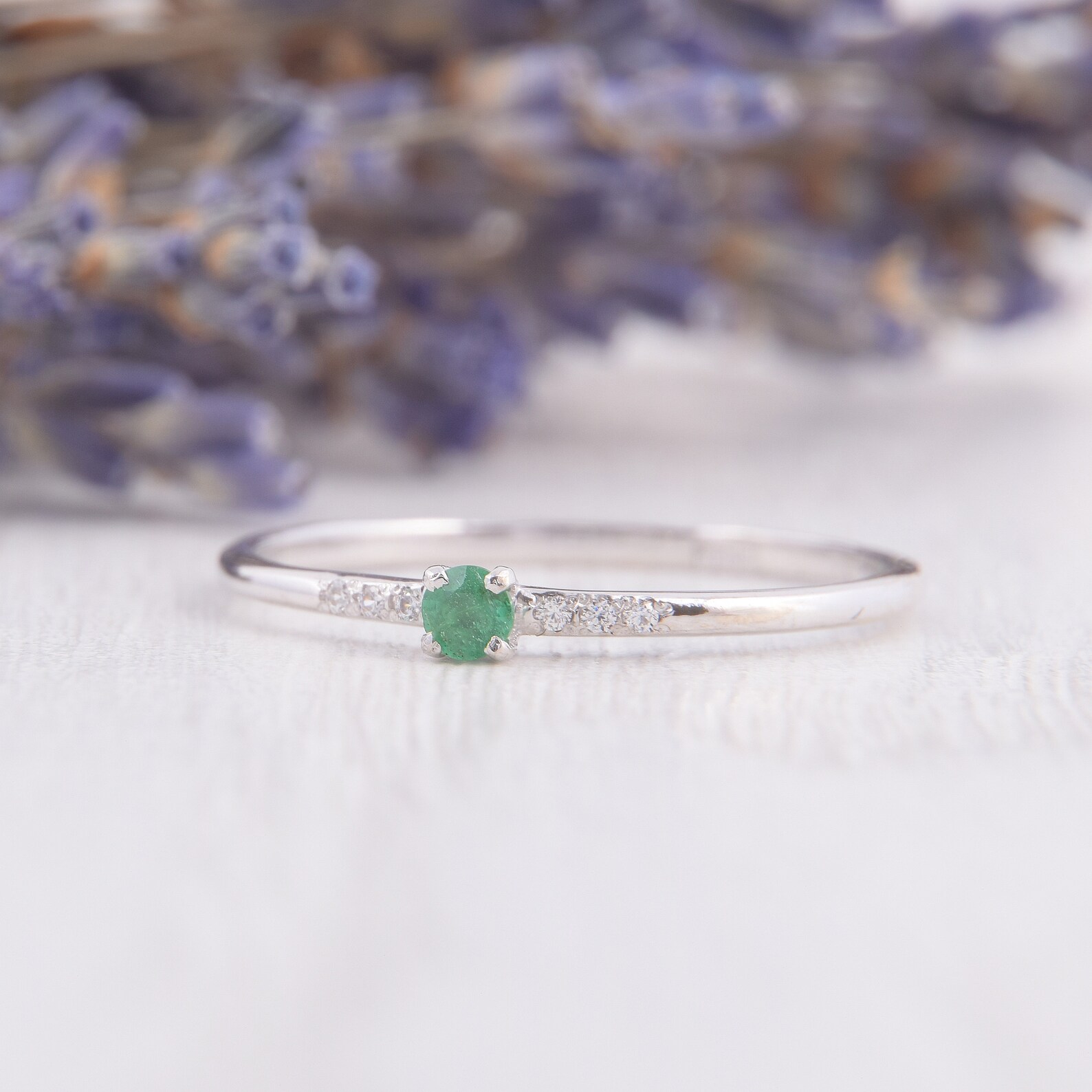 Small & Dainty 925 Sterling Silver Emerald Promise Ring for - Etsy