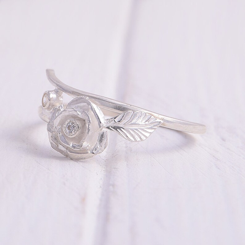 Silver flower ring Rose ring silver Promise ring women | Etsy