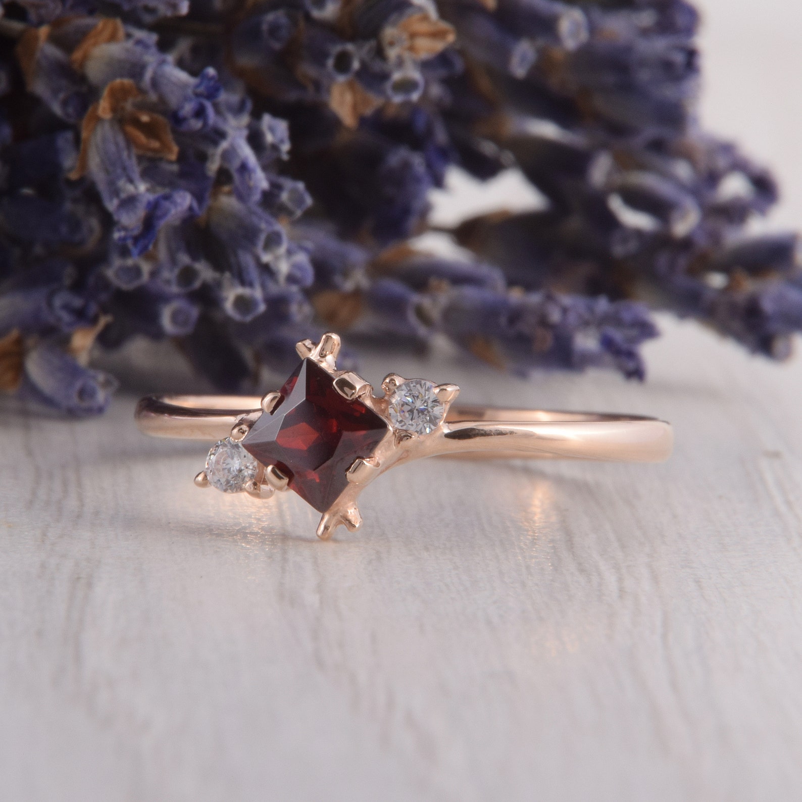 Garnet Ring, Princess Cut Ring, Promise Ring, Art Deco Ring, Red Stone ...