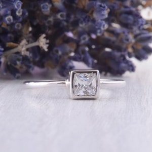 Square Ring, Womens Simple Promise Ring, Sterling Silver Ring for Her ...