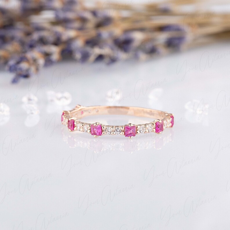 Ruby Wedding Band Gold Minimalist Wedding Band Dainty | Etsy