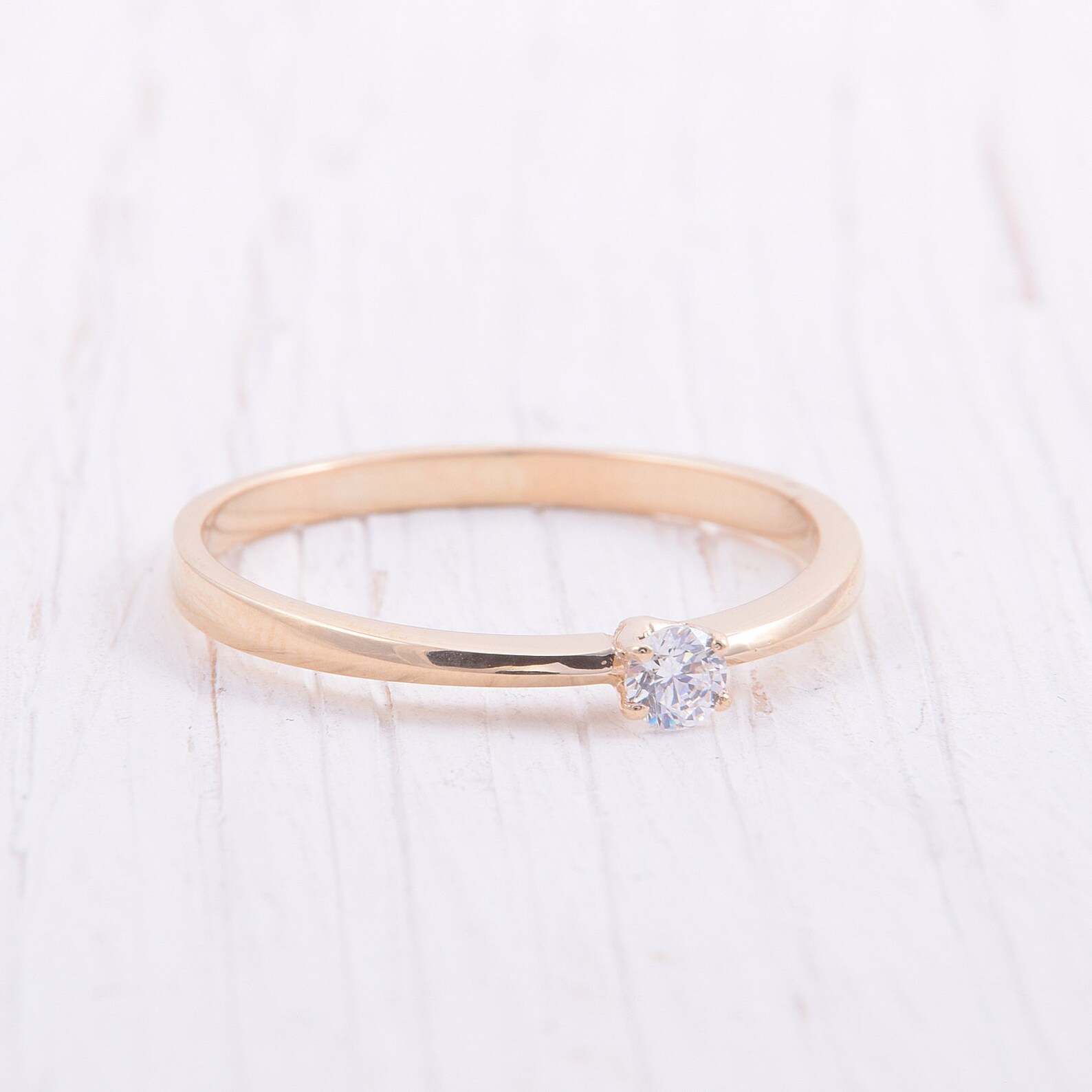 Yellow Gold Tiny Solitaire Promise Ring for Women Delicate - Etsy