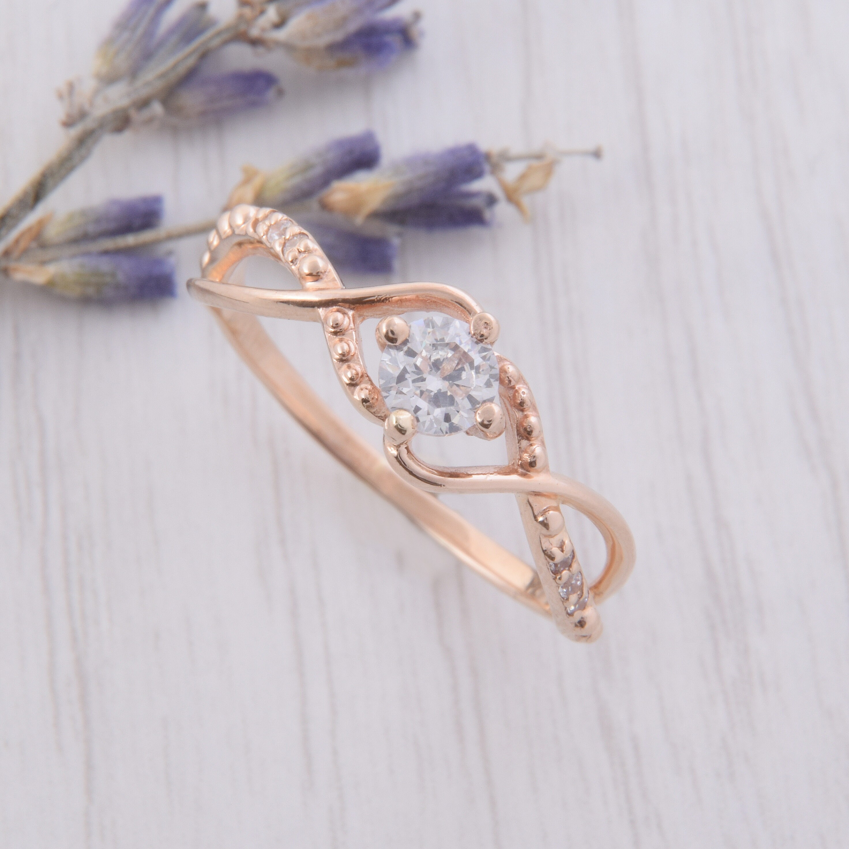 14k rose gold womens twisted engagement ring Unique dainty | Etsy