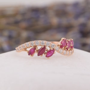 Unique Rose Gold Ruby Wedding Band, Womens Anniversary Ring Gift ...