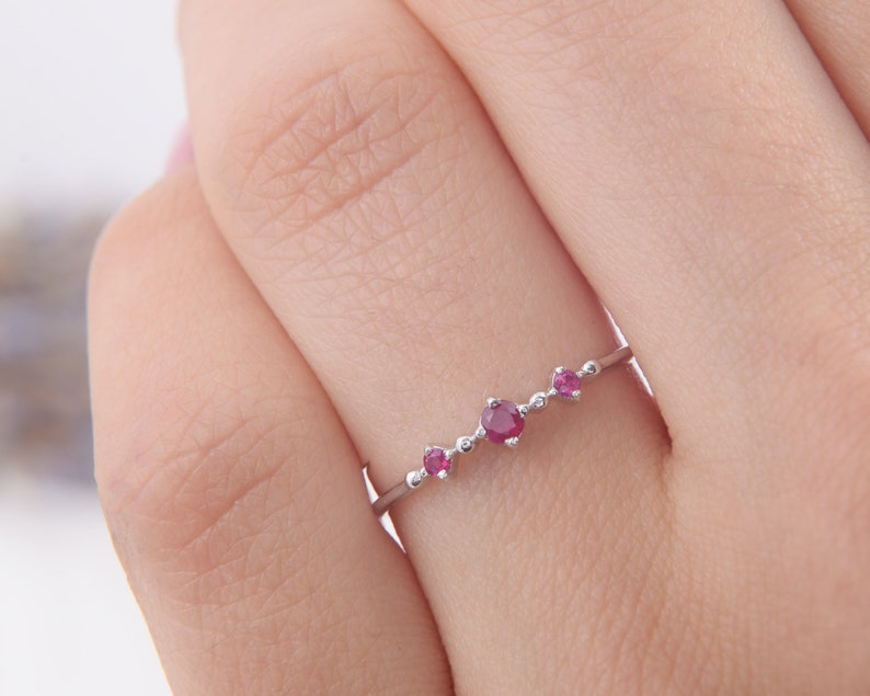Simple Delicate 3 Stone Ruby Promise Ring for Her Dainty - Etsy