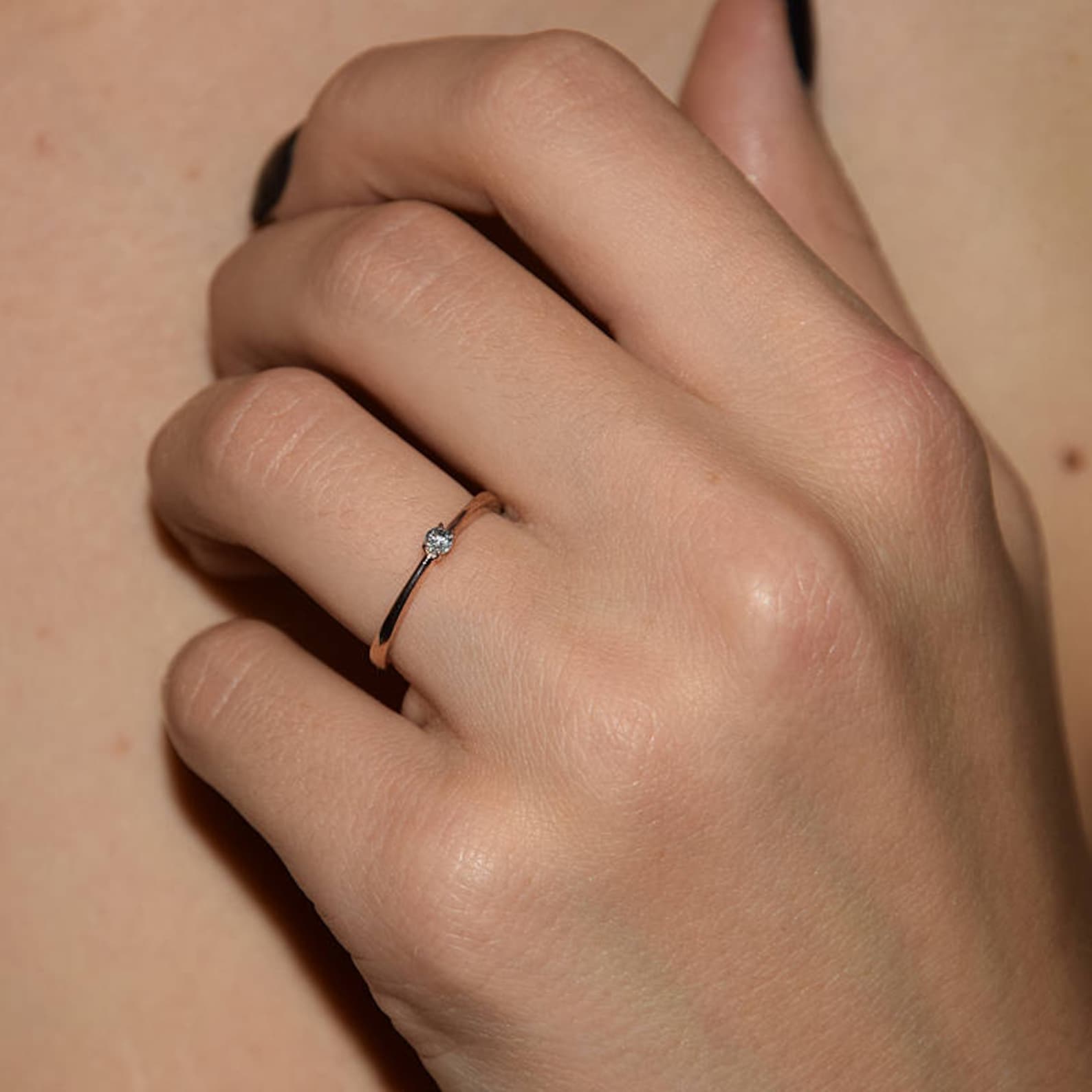 Yellow Gold Tiny Solitaire Promise Ring for Women Delicate | Etsy