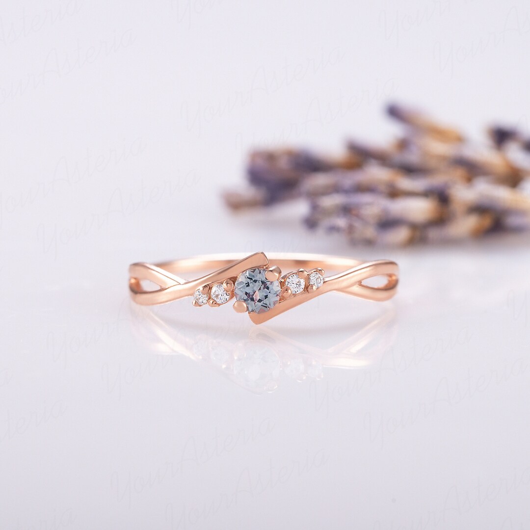 Unique 14k Rose Gold Alexandrite Promise Ring for Her, Dainty ...