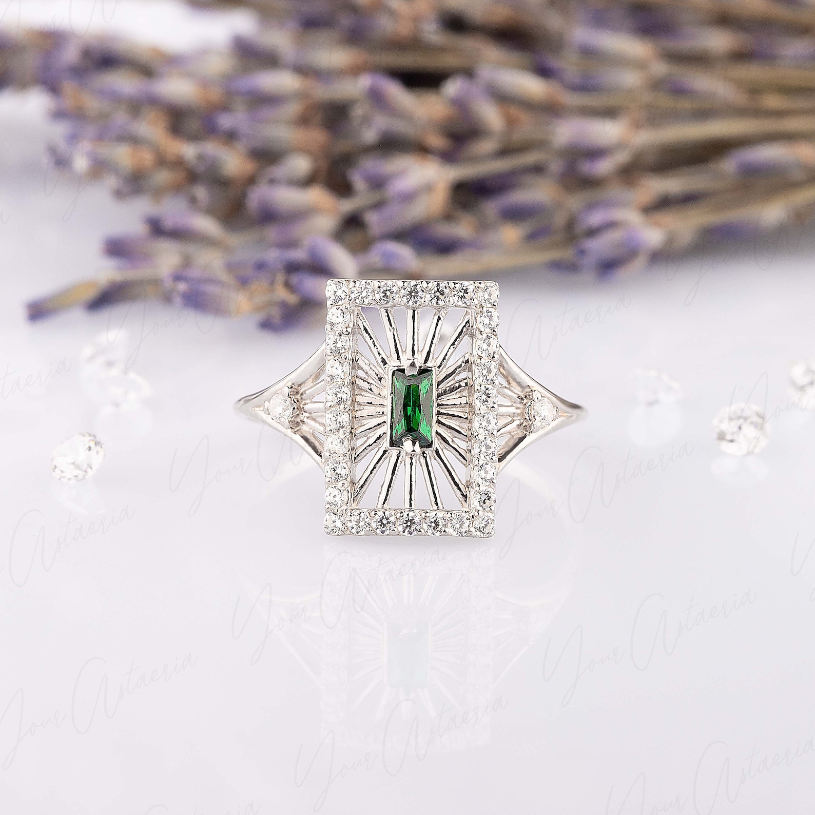 Art Deco Ring Antique Ring Emerald Ring Silver Unique - Etsy